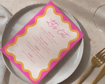 Menu Pink Red Wavy Editable Template Instant Download, Hand Drawn ...