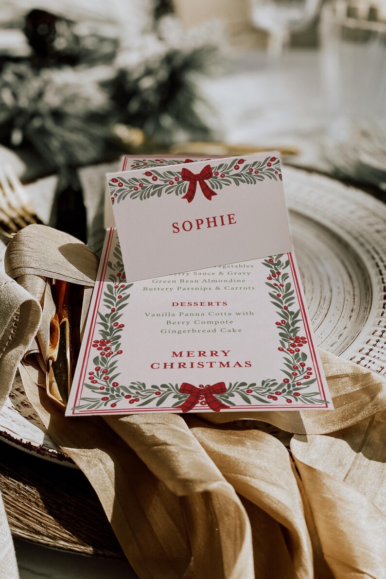 Editable Christmas Dinner Menu Template, Holiday Table Menu, Classic ...