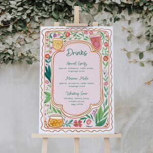 Colorful Floral Drinks Menu Template, Hand Drawn, Printable Drinks Sign ...