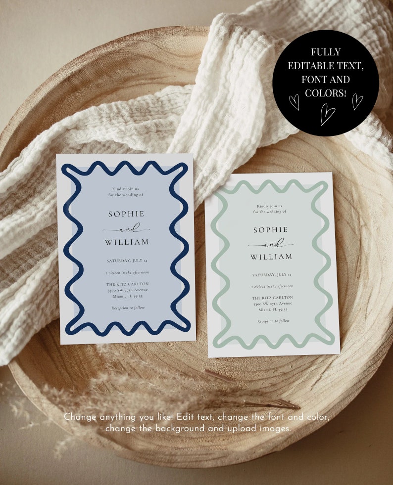Wavy Wedding Invitation Curve Modern Wedding Invite Modern - Etsy