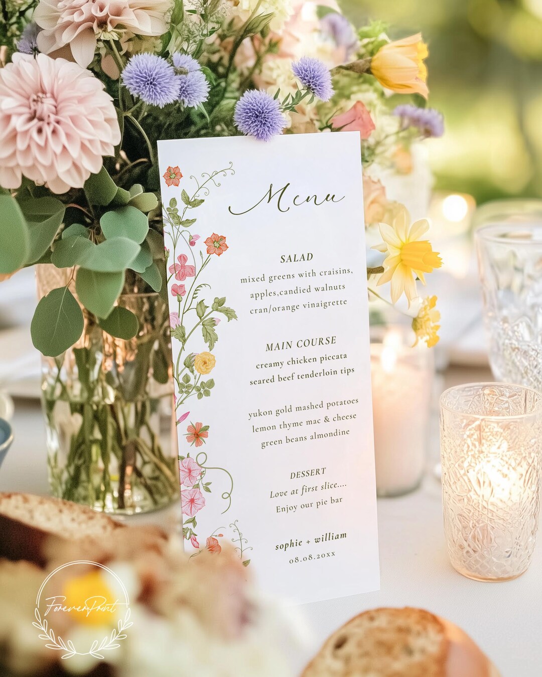 Wildflower Menu Template, Garden Party Bridal Shower Menu, Boho Flowers ...