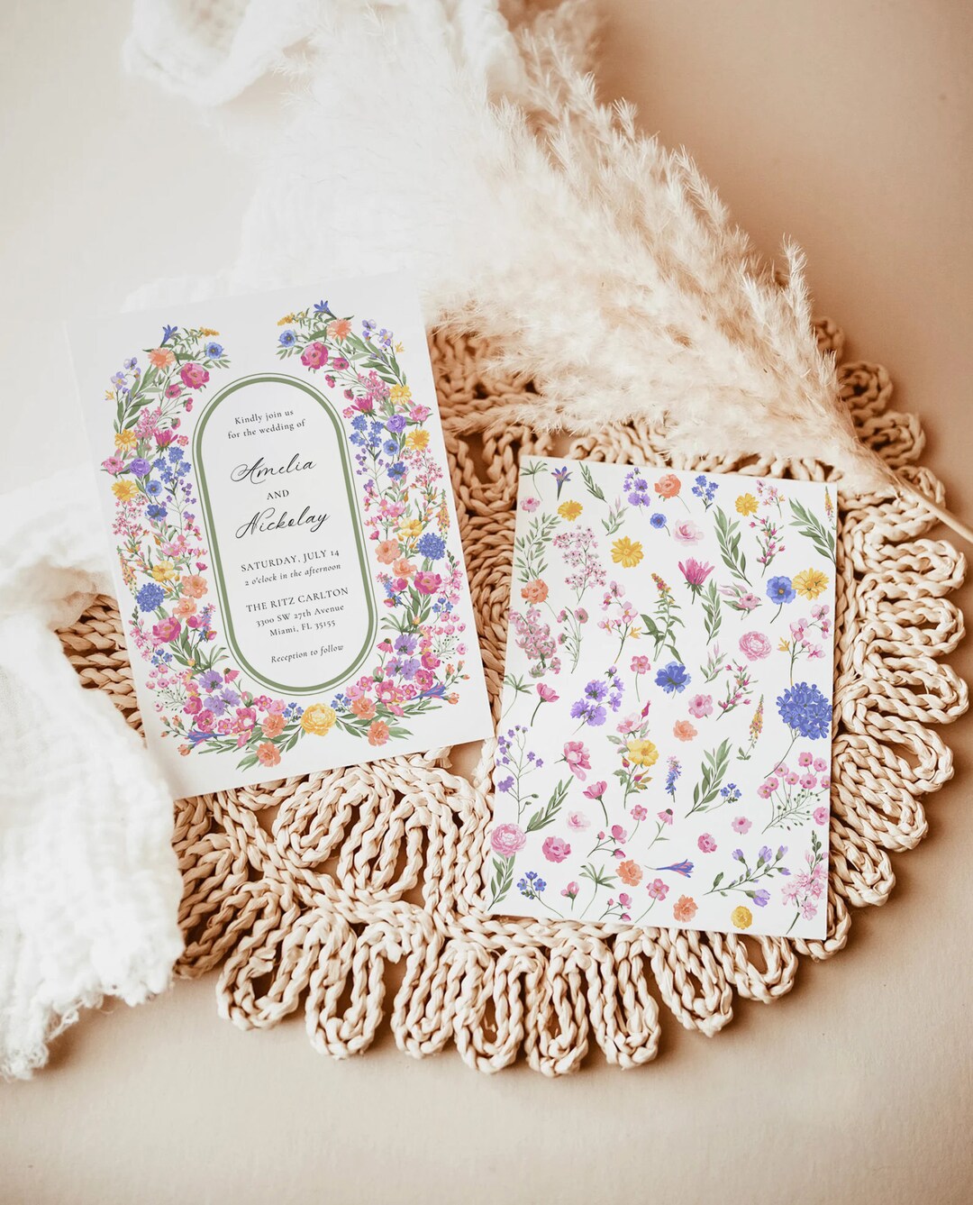 Wildflower Wedding Invitation Template, Printable Wedding Invitation ...