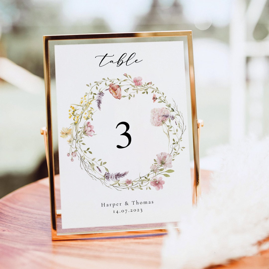 Wildflower Wedding Table Numbers Template, Printable Table Numbers ...