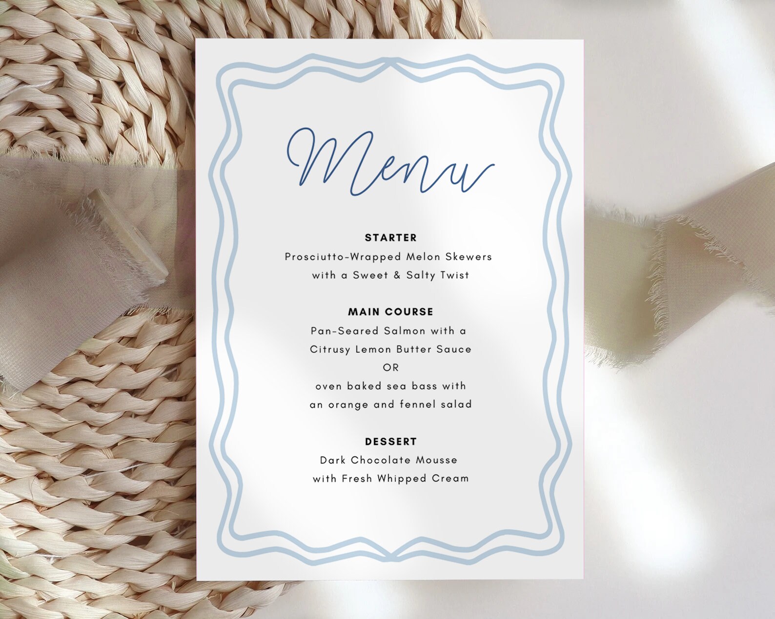 Blue Menu & Placecard Template Blue Hand Painted Bridal - Etsy Australia