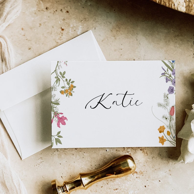 Wildflower Place Cards Template, Printable Place Cards, Wedding Name ...