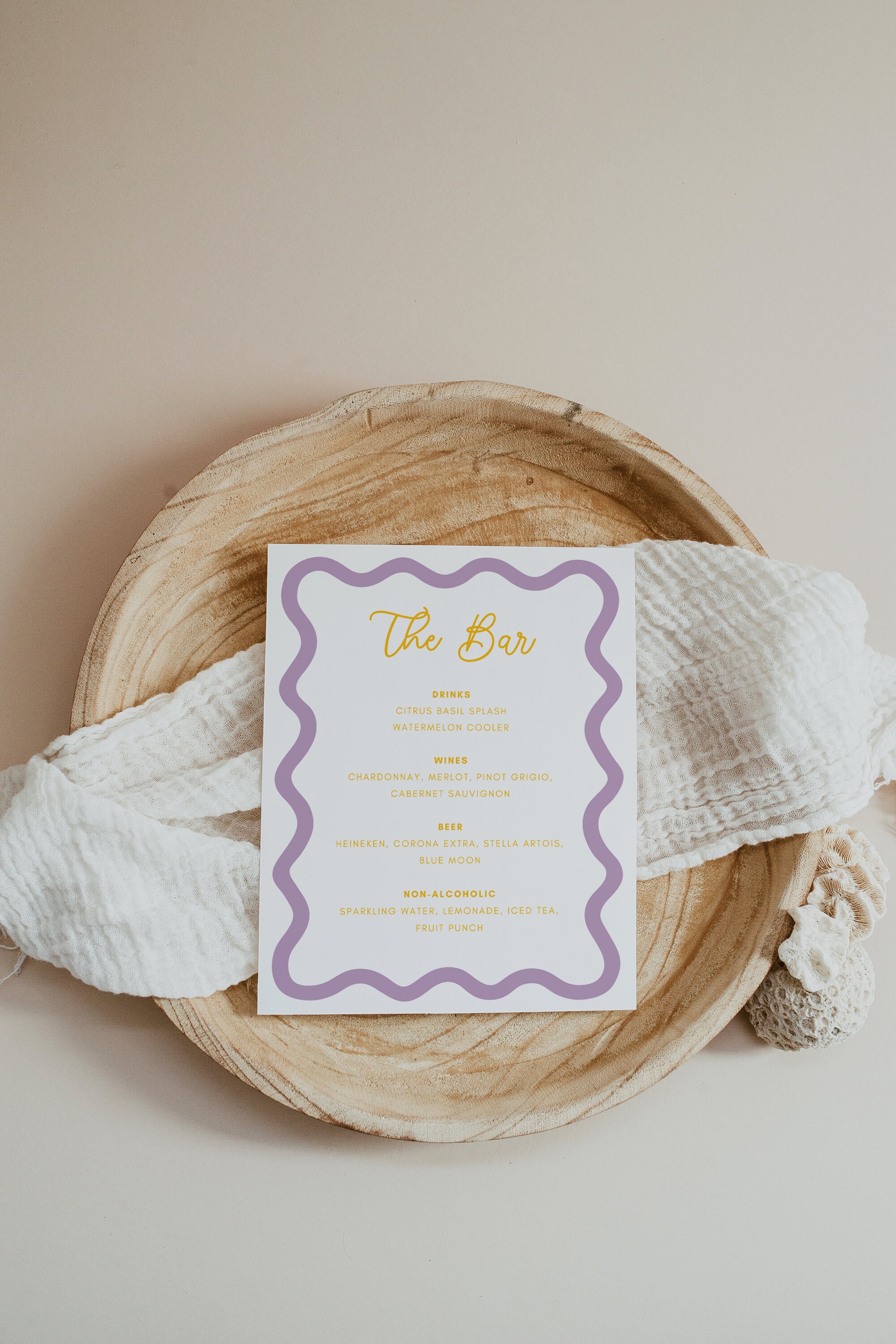 Wavy Bar Menu Template, Hand Drawn, Wedding/bridal Shower Bar Menu ...