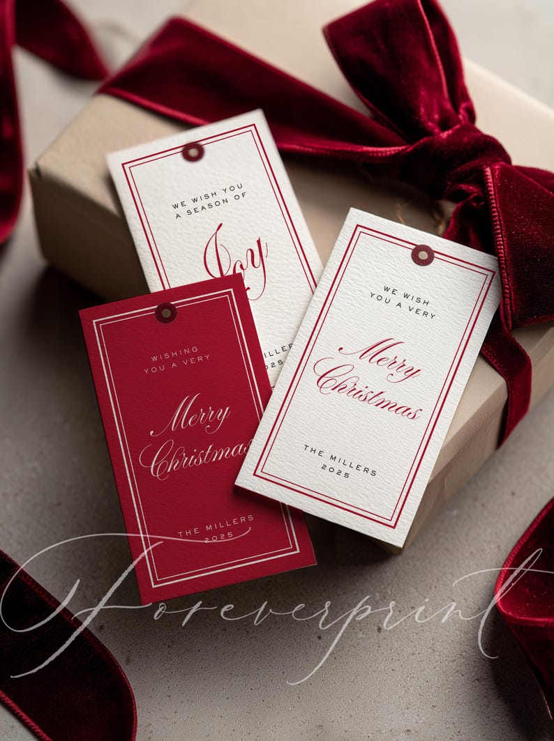 Editable Christmas Gift Tags – Red Holiday Tags With Elegant Script ...