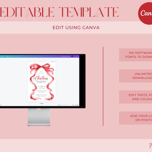 Red Bow Christmas Party Invitation, Christmas Invitation Printable ...