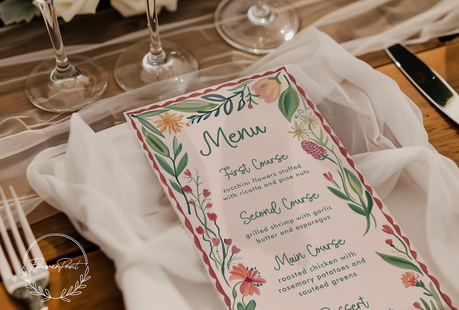 Floral Menu Template, Hand Drawn, Printable Dinner Menu, Editable ...