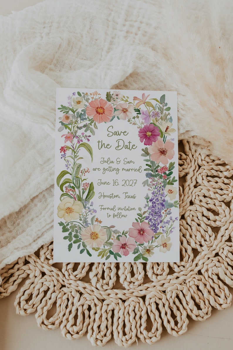 Colorful Floral Save the Date Wedding Invitation Template, Printable ...