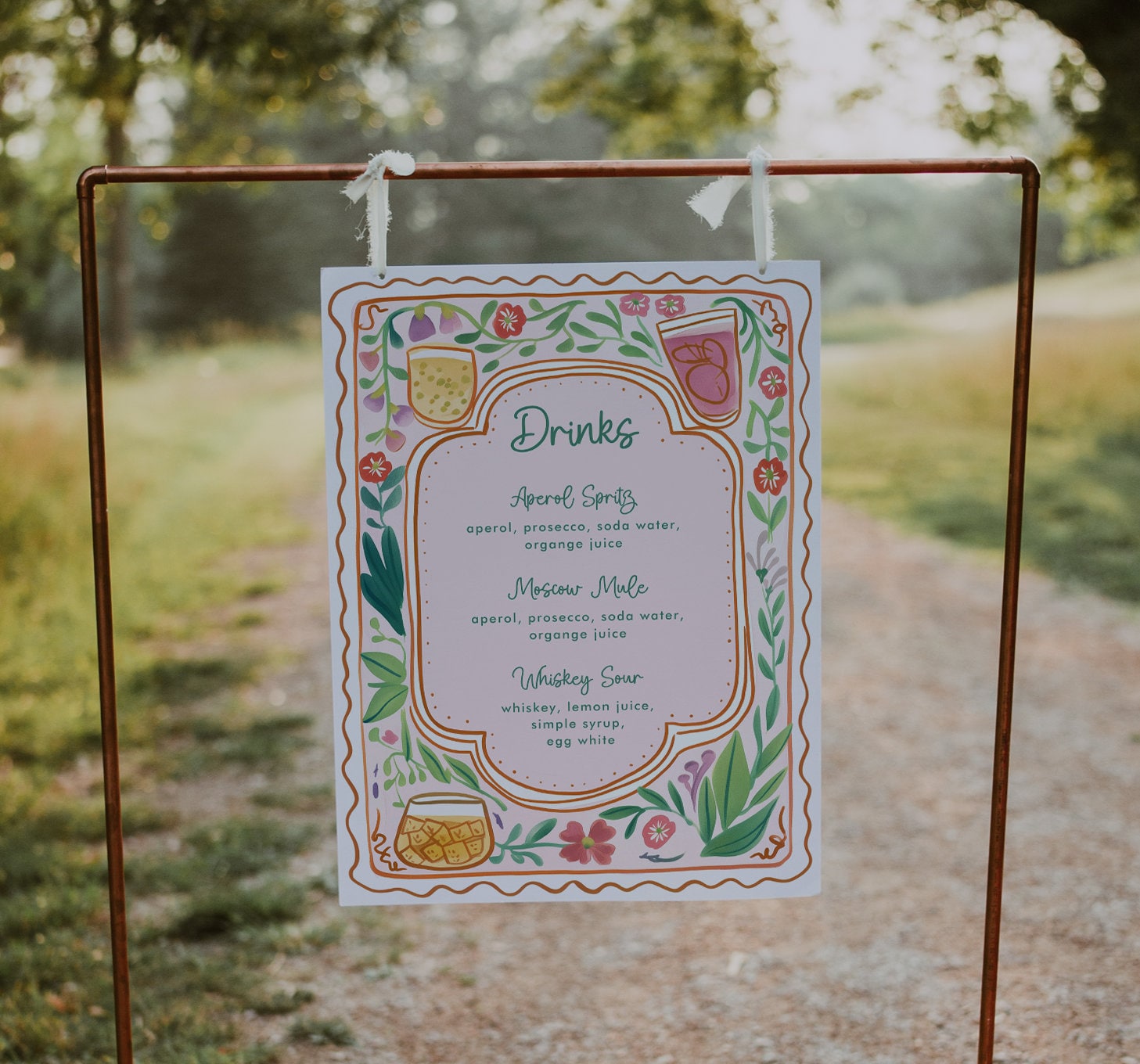 Colorful Floral Drinks Menu Template, Hand Drawn, Printable Drinks Sign ...