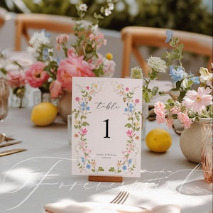 Wildflower Wedding Table Numbers Template, Printable Table Numbers ...