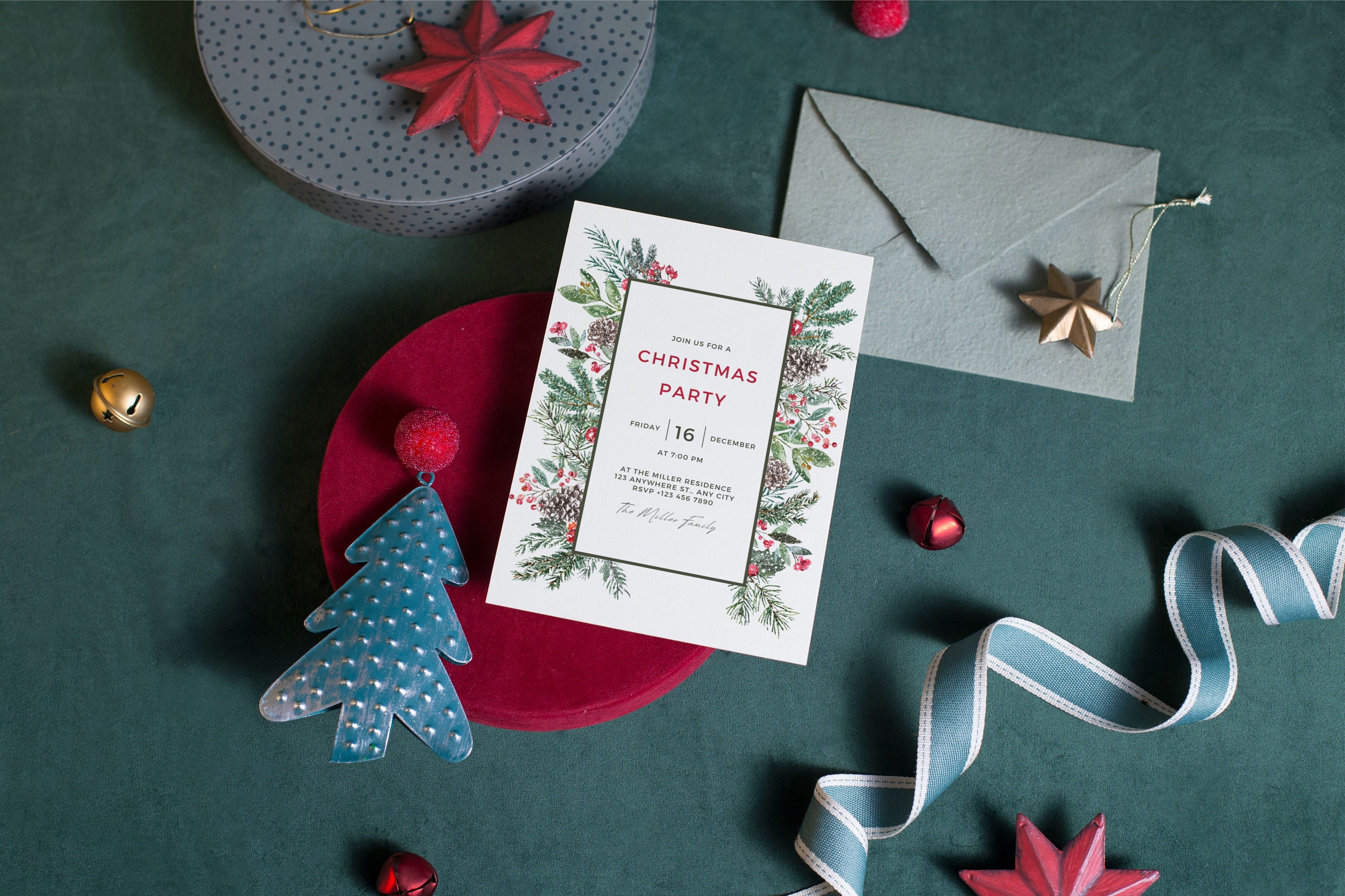 Christmas Invitation Printable, Christmas Pine Invitation, Christmas ...