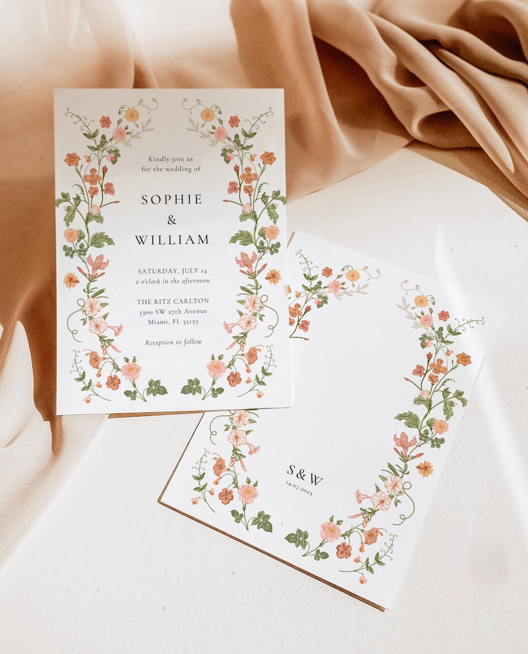 Wildflower Terracotta Wedding Invitation Suite, Wedding Invitation ...