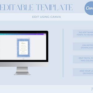 Blue Watercolor Floral Border Menu Template, Rustic Boho Wedding or ...