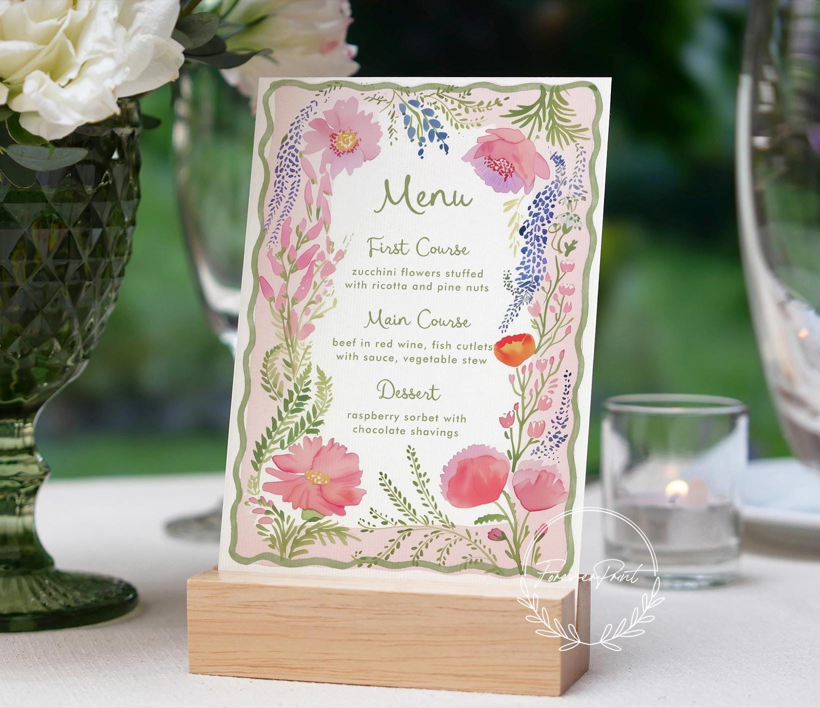 Pink Floral Menu Template, Hand Drawn, Printable Dinner Menu, Editable ...
