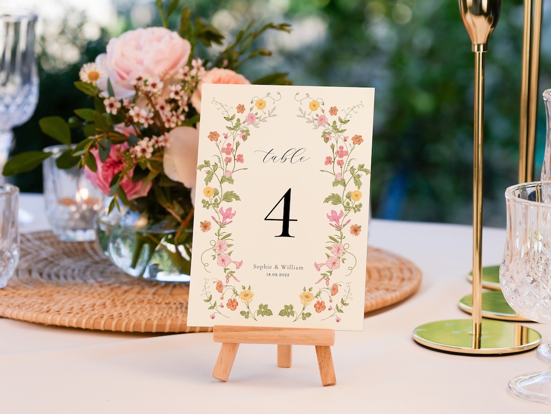 Wildflower Wedding Table Numbers Template, Printable Table Numbers ...