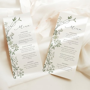 Greenery Menu Template, Garden Party Menu, White Flowers Event Menu ...