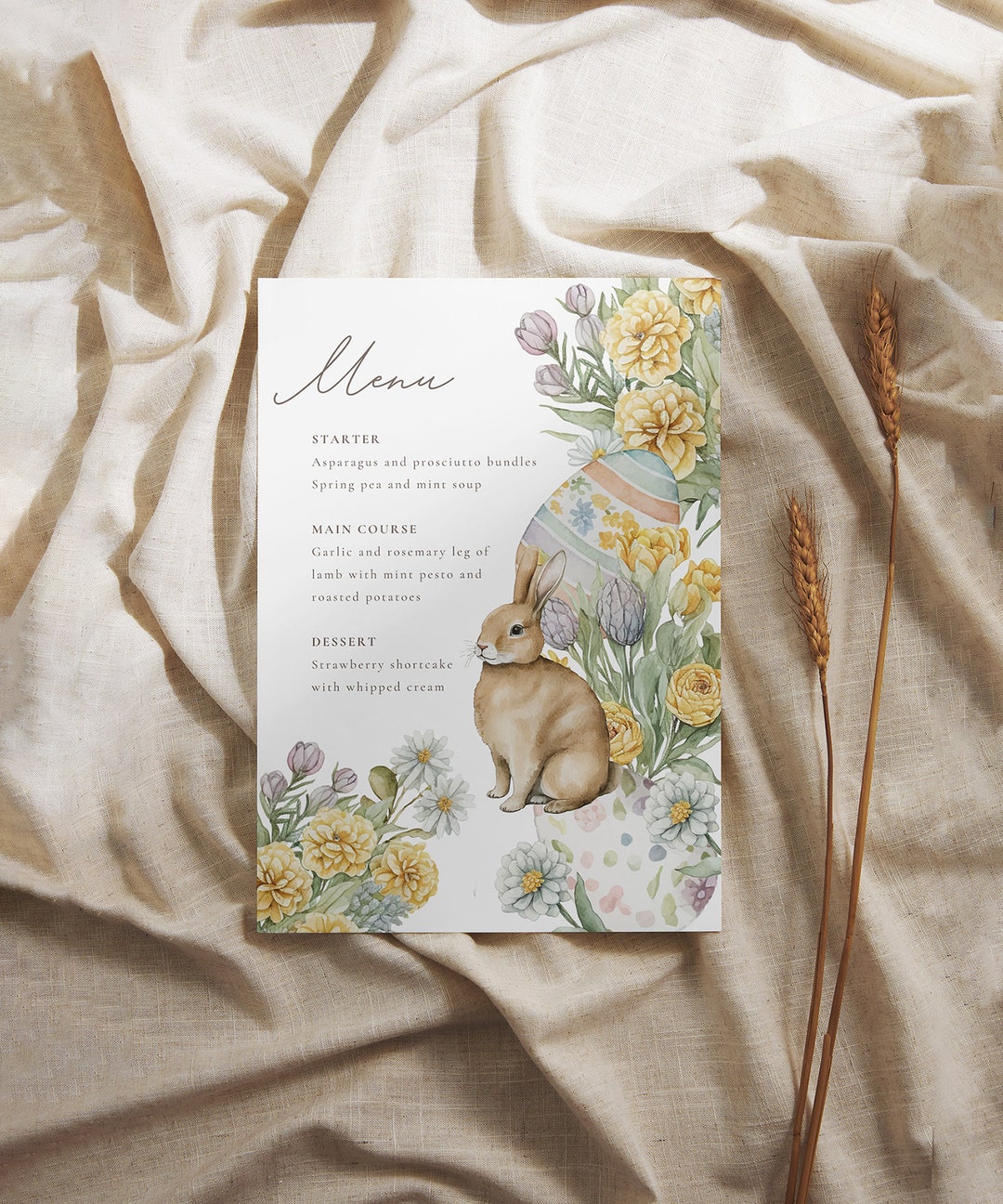 Easter Brunch Menu, Easter Menu, Watercolor Bunny Menu, Printable ...