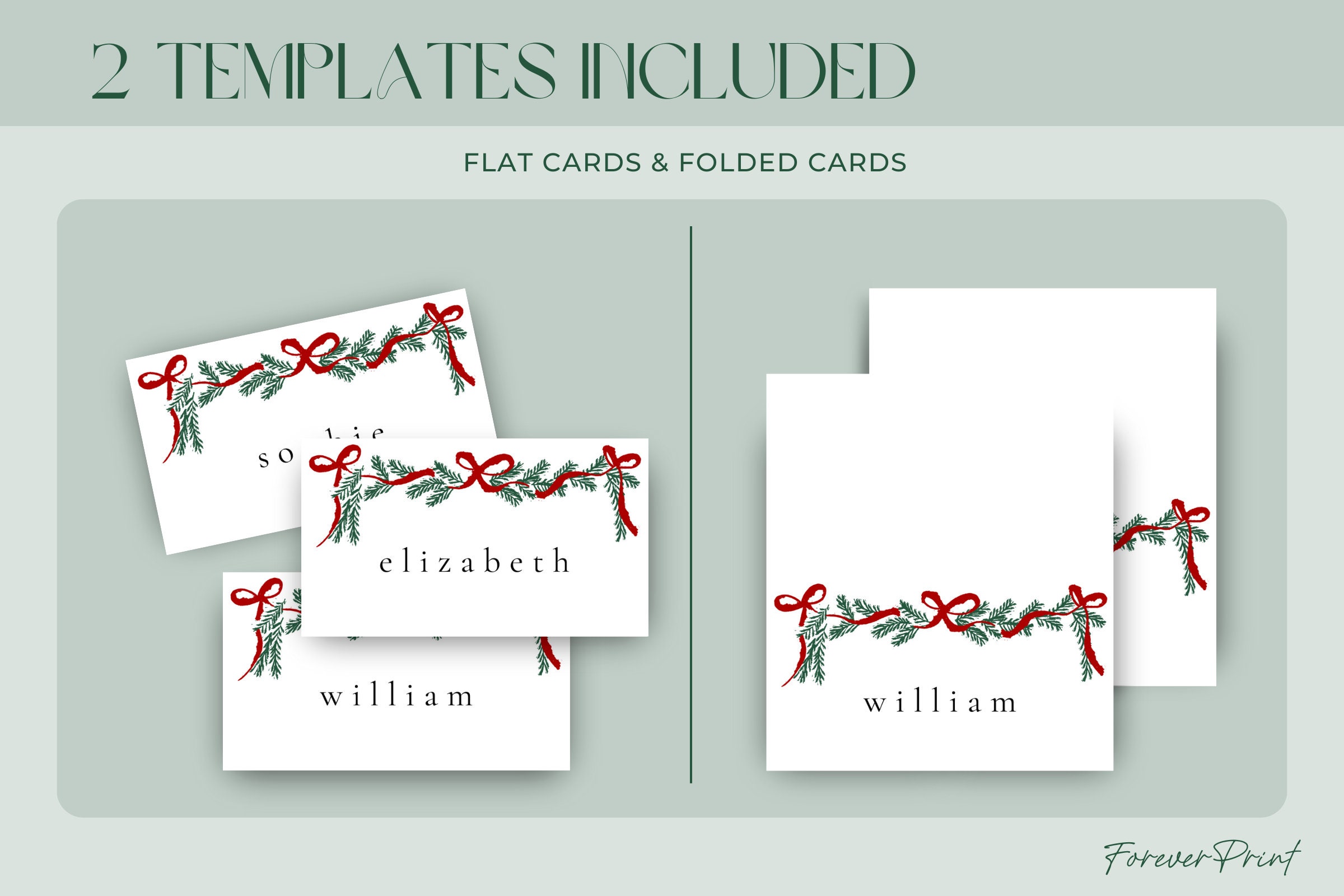 Christmas Place Cards Template, Holiday Party Seating Card, Food Labels ...