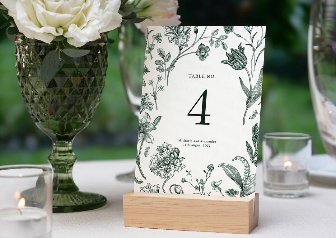 Green Botanics Table Numbers, Floral Green Wedding, Wedding Table ...