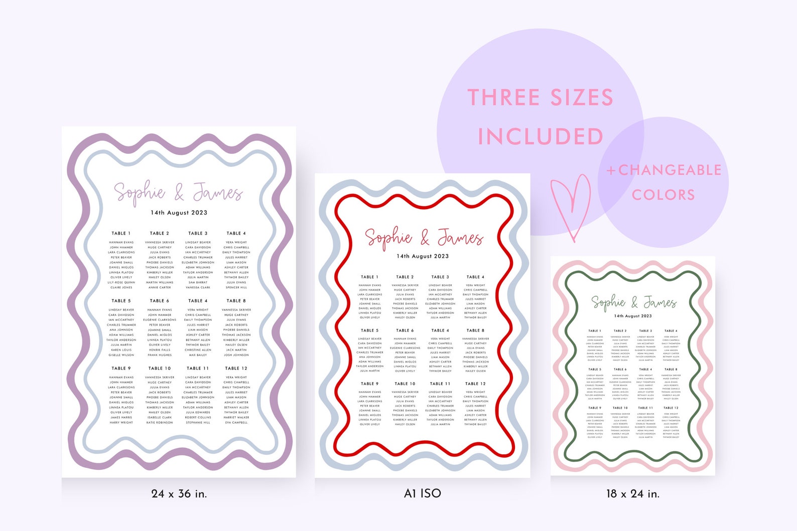 Wave Wedding Seating Chart Template With Scallop Edge, Modern Retro ...