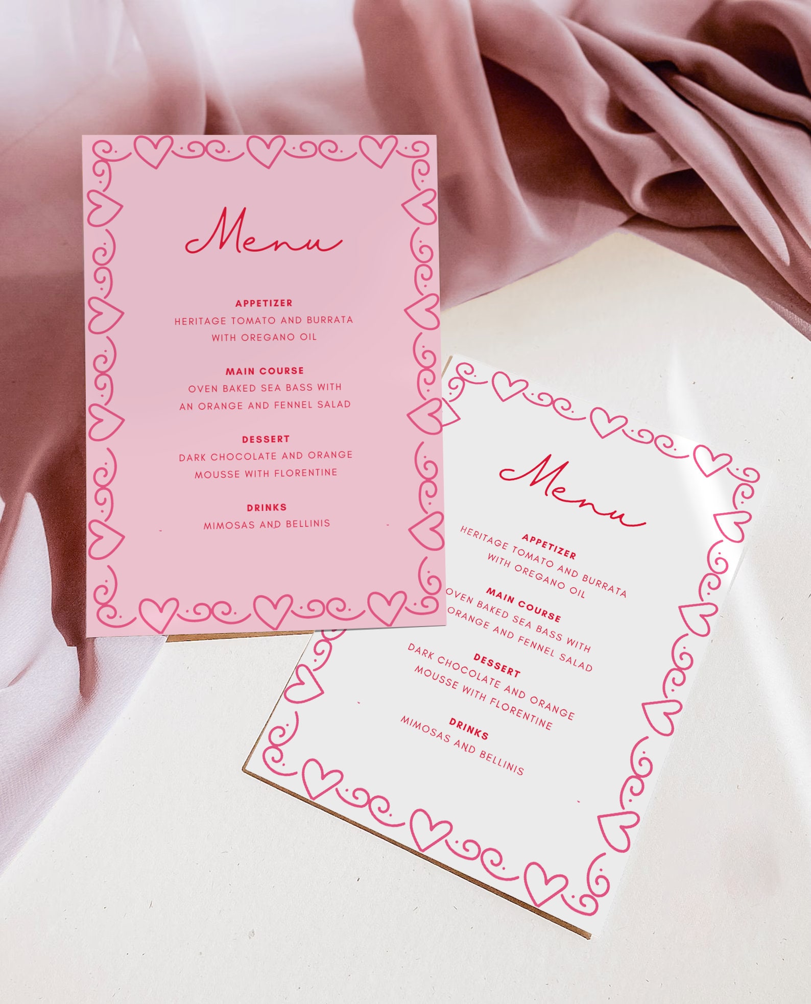 HEARTS Menu Editable Template, Printable Dinner Menu Card, Dinner Party ...
