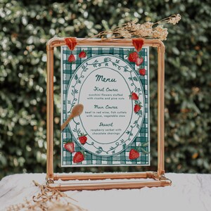 Strawberries Menu Template, Checkered Menu, Printable Dinner Menu ...