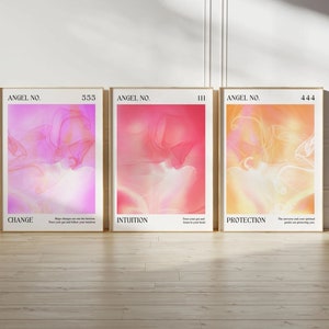 Angel Numbers Set of 3 Prints, Feminine Affirmation Prints, Spiritual ...