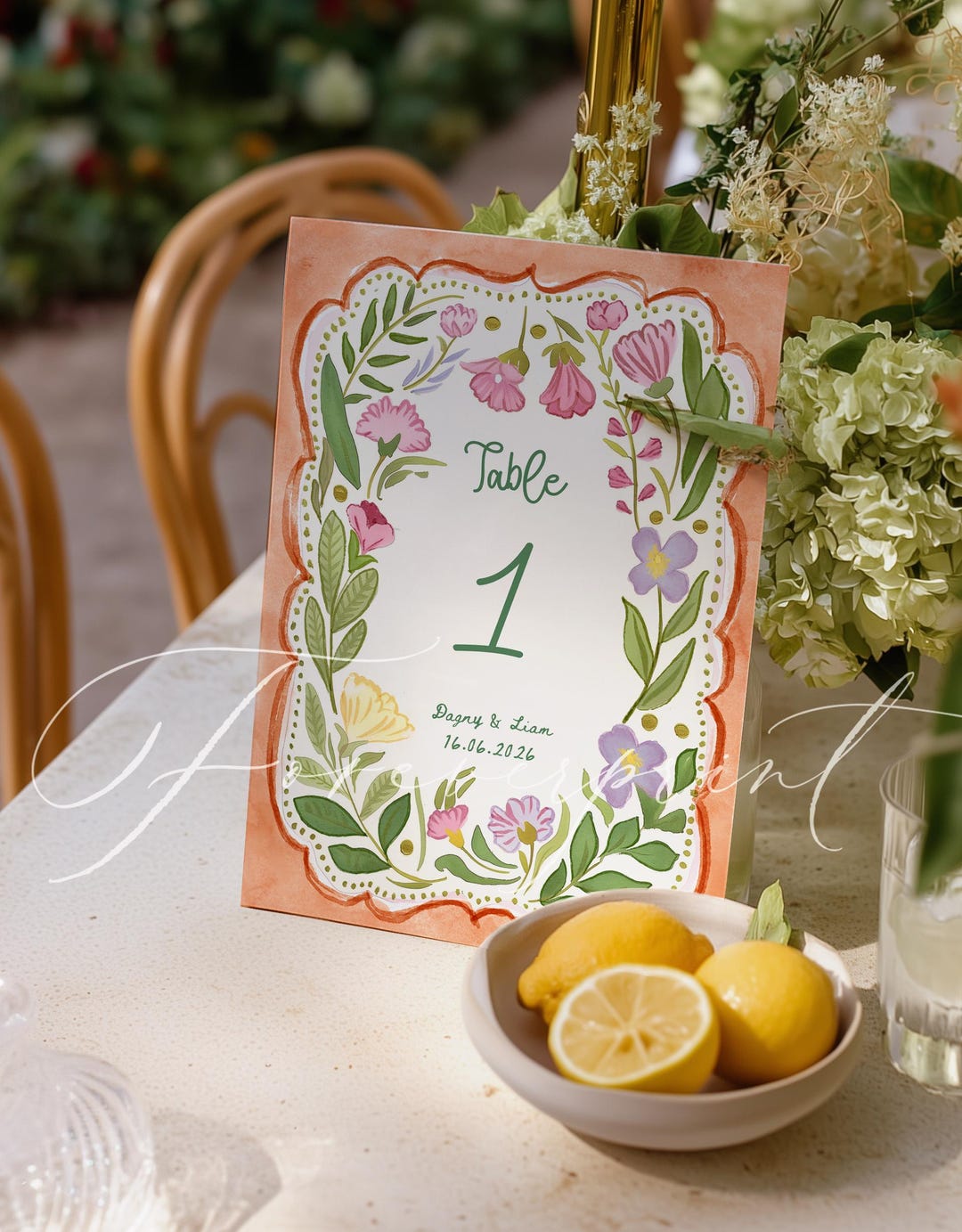 Peach Floral Table Number Template, Hand Drawn, Printable Table Sign ...