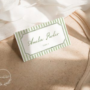 Elegant Green Striped Place Cards Template, Printable Place Cards ...