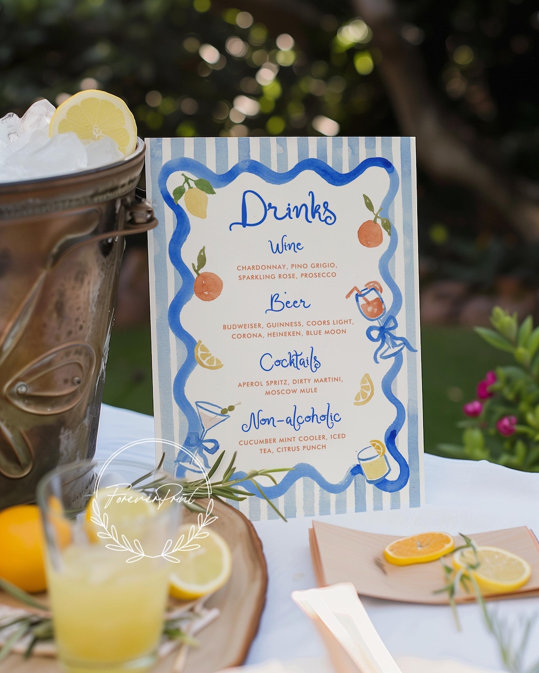 Blue Citrus Wedding Drink Menu Template, Editable Bar Sign, Printable ...