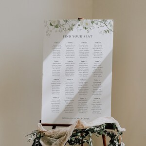 Wildflower Wedding Seating Chart, Printable Wedding Table Plan, White ...