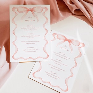Pink Ribbon Bow Menu Template, Hand Drawn, Wedding/bridal Shower Menu ...