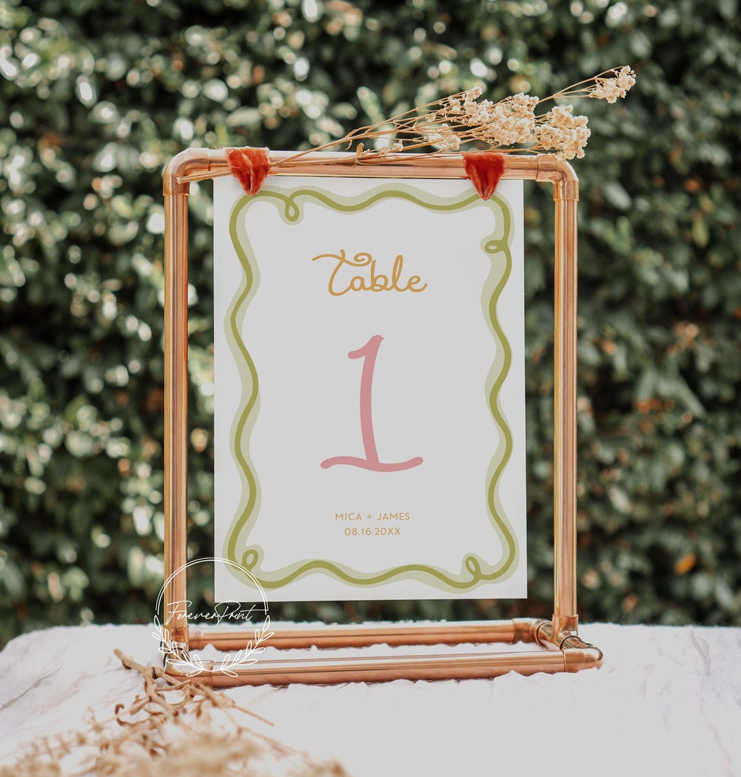 Squiggle Table Number Template, Hand Drawn, Printable Table Sign ...