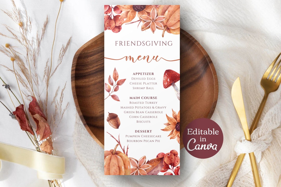 Thanksgiving Menu Template, Rustic Pumpkin Menu Printable, Fall Menu ...