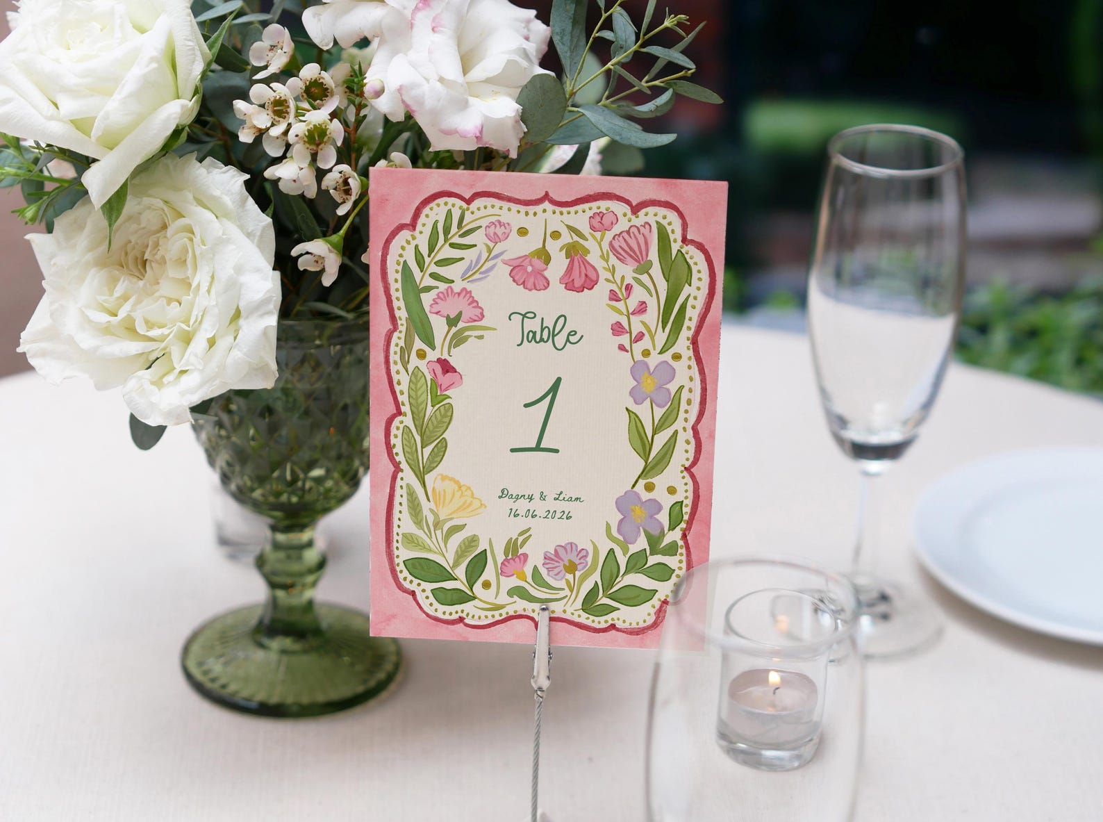 Pink Floral Table Number Template, Hand Drawn, Printable Table Number ...