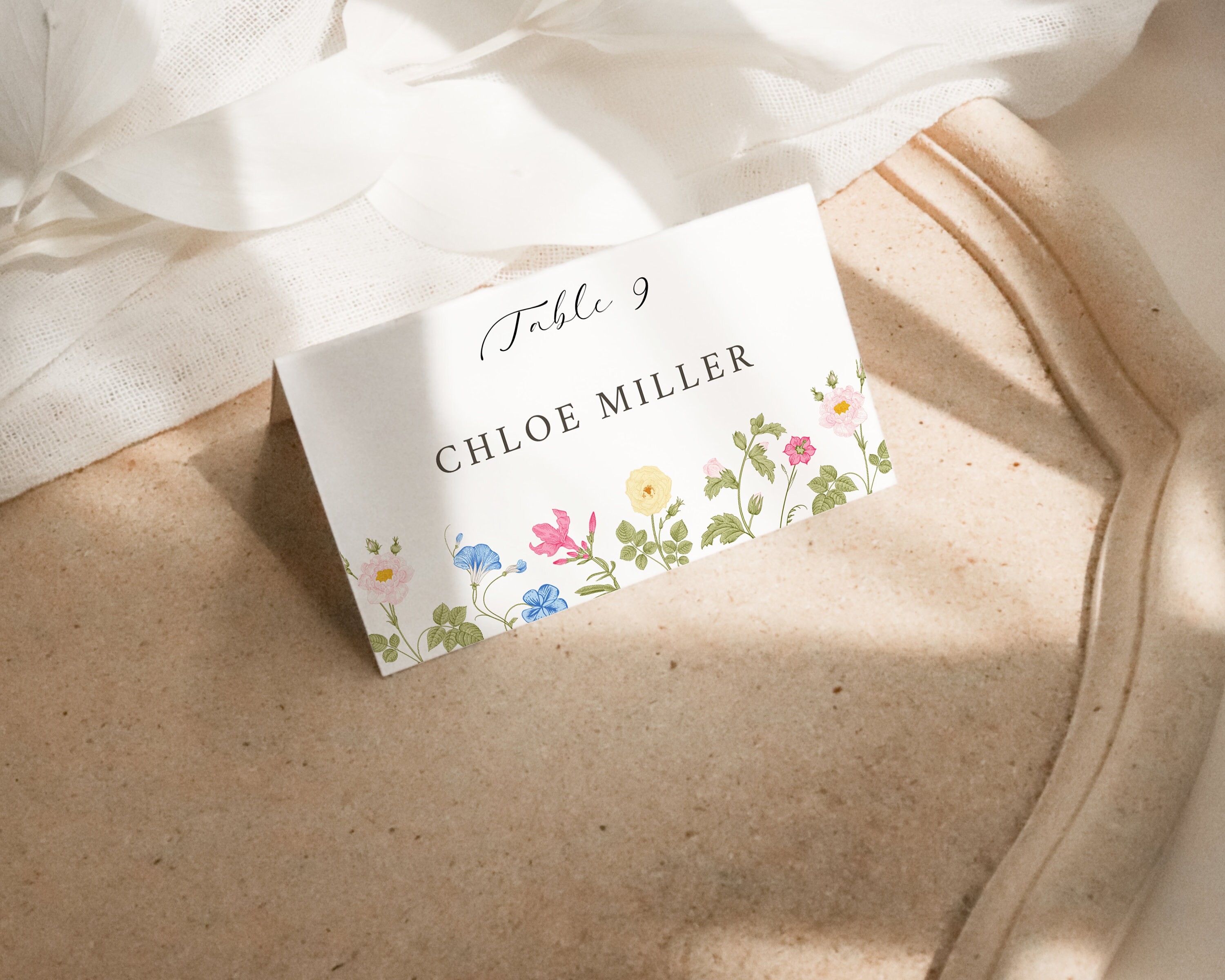 Pastel Wildflower Place Cards Template, Printable Place Cards, Wedding ...