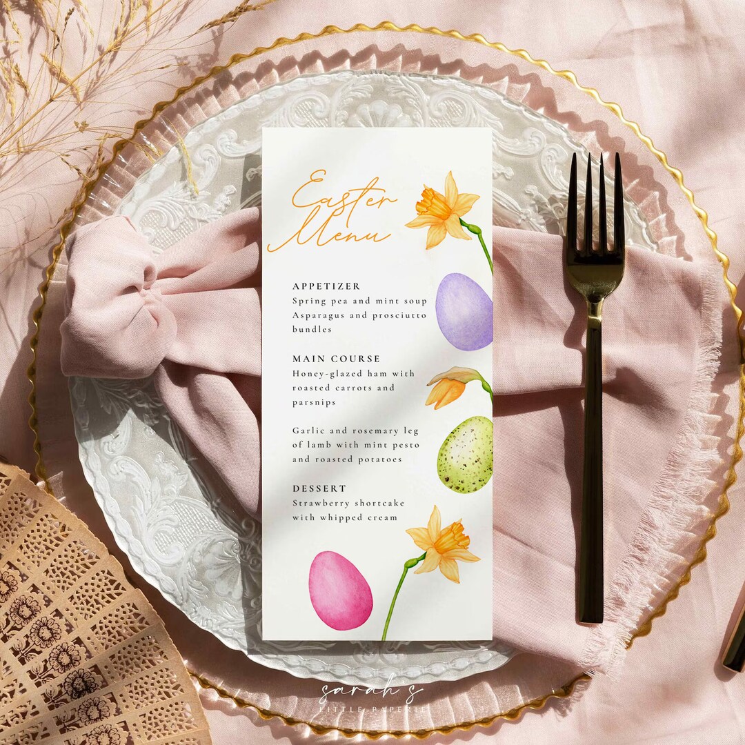 Easter Menu, Printable Easter Menu, Easter Brunch Menu, Editable ...
