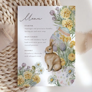 Easter Brunch Menu, Easter Menu, Watercolor Bunny Menu, Printable ...