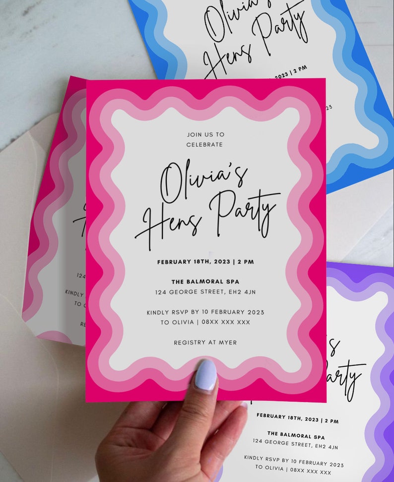 Hens Party Wave Bridal Shower Invitation Curve Modern Bridal - Etsy