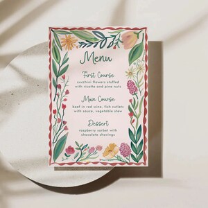 Floral Menu Template, Hand Drawn, Printable Dinner Menu, Editable ...
