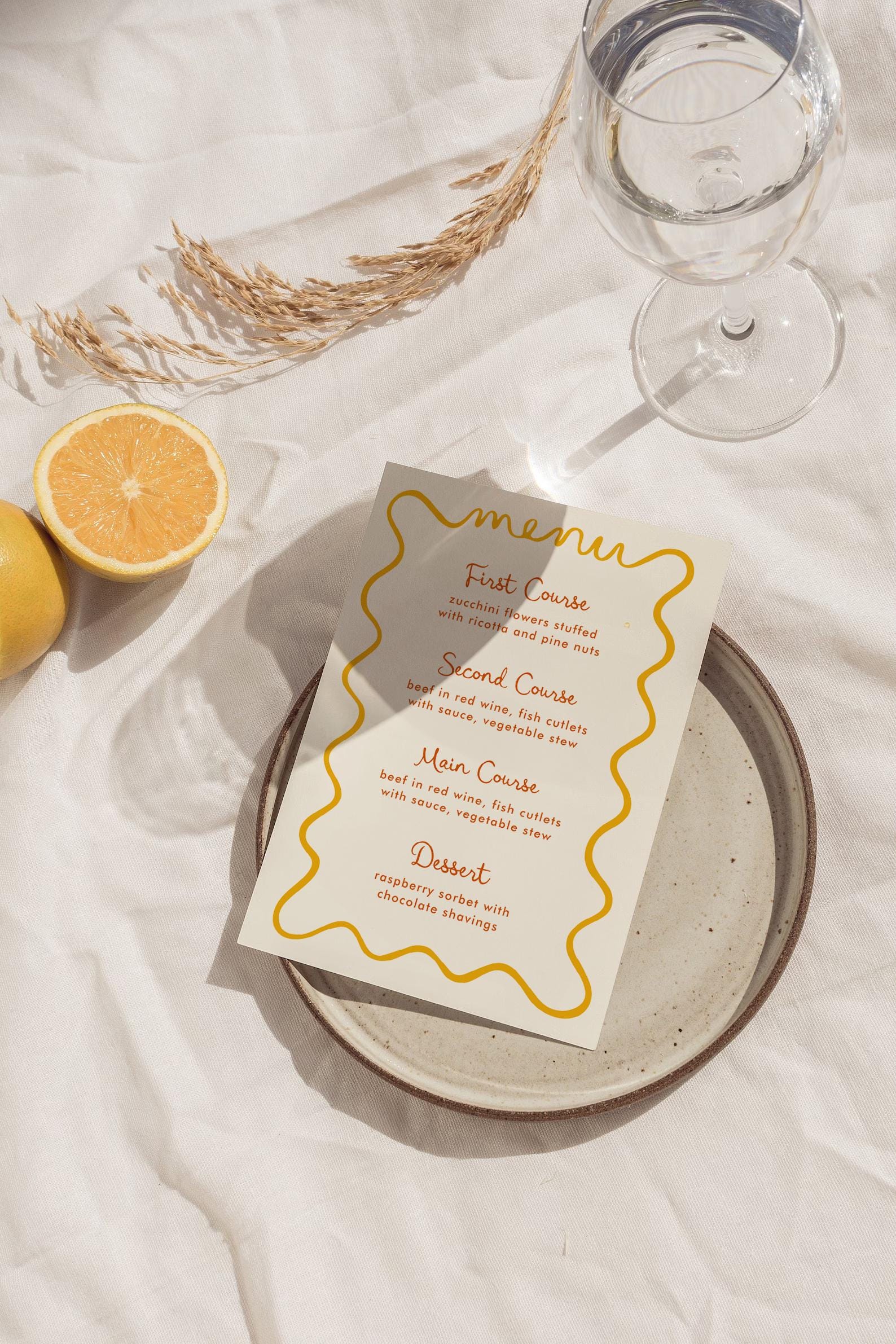 Curvy Menu Template, Hand Drawn, Wedding Bridal Shower Menu, Printable ...