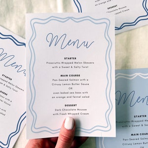 Blue Menu & Placecard Template, Blue Hand Painted Bridal Shower Menu ...