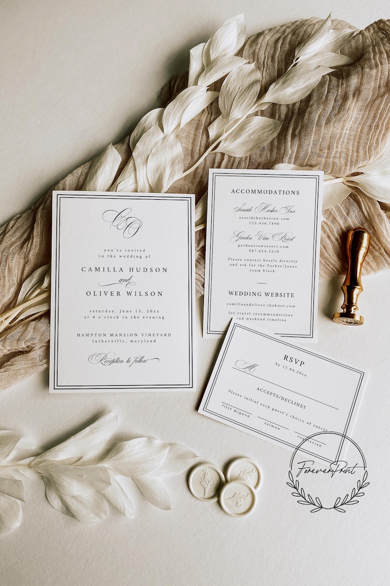 Wedding Invitation Suite Template, Elegant Black & White Invite, RSVP ...