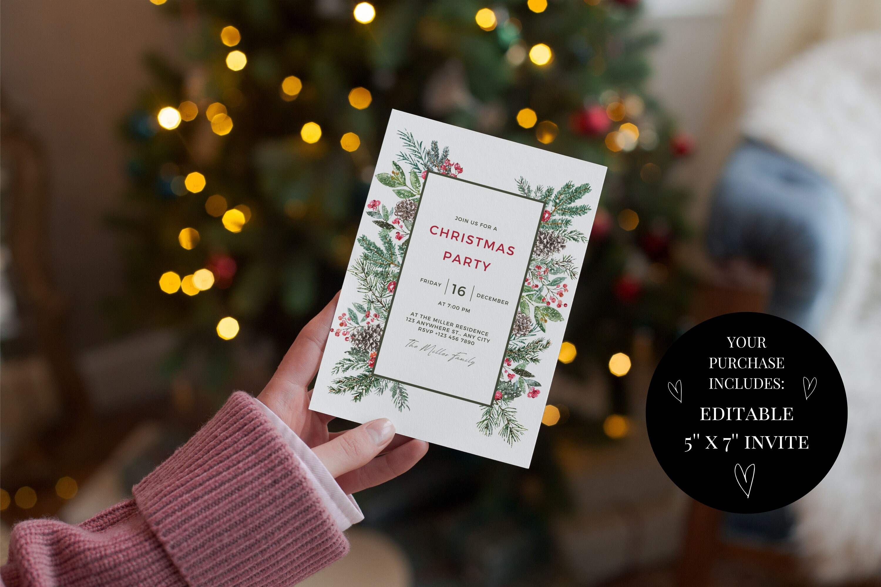 Christmas Invitation Printable, Christmas Pine Invitation, Christmas ...