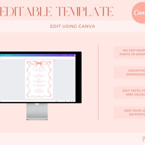 Pink Ribbon Bow Menu Template, Hand Drawn, Wedding/bridal Shower Menu ...