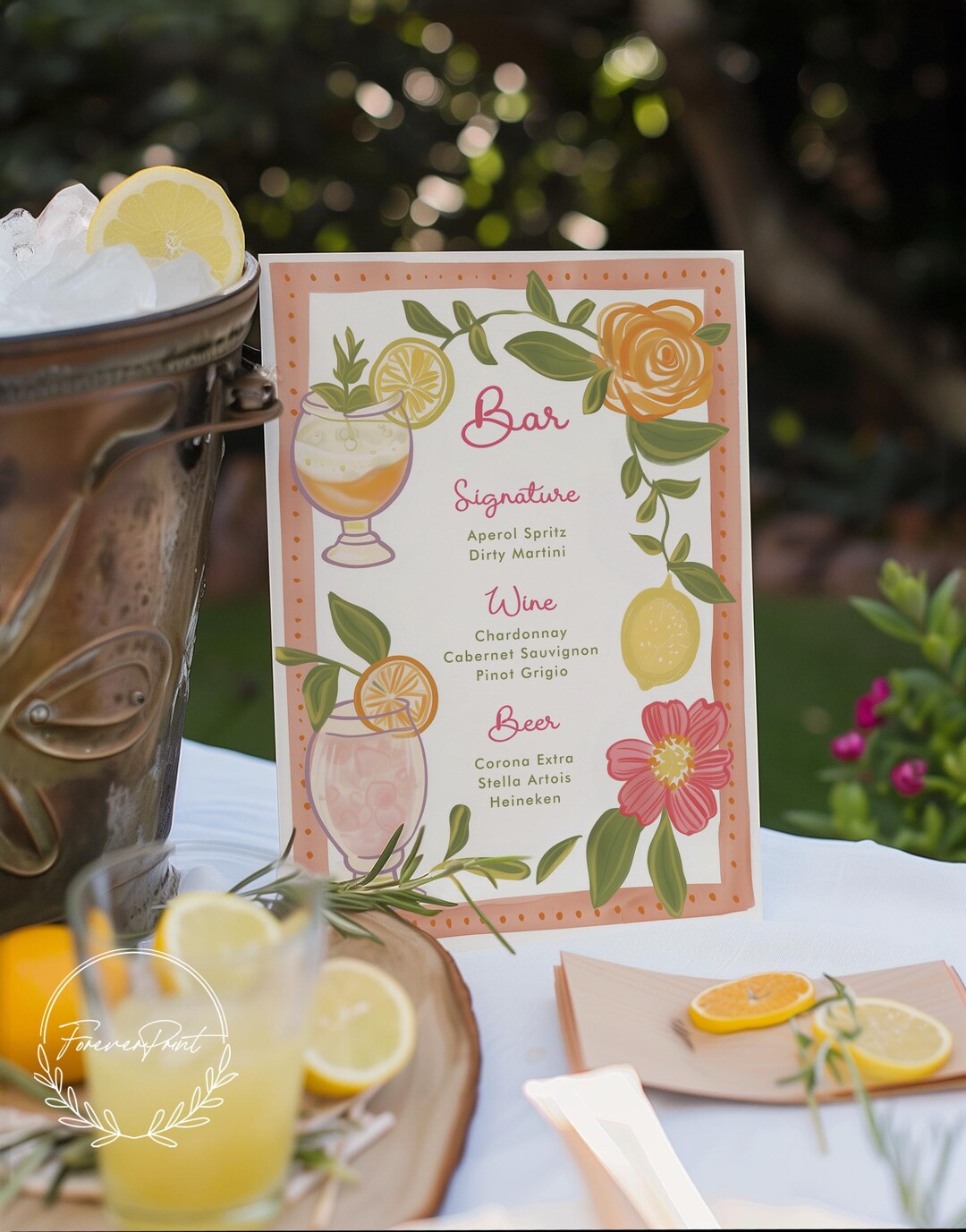 Colorful Floral Bar Menu Template, Hand Drawn, Printable Drinks Sign ...