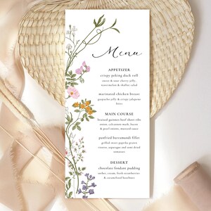 Wildflower Menu Template, Garden Party Bridal Shower Menu, Boho Flowers ...