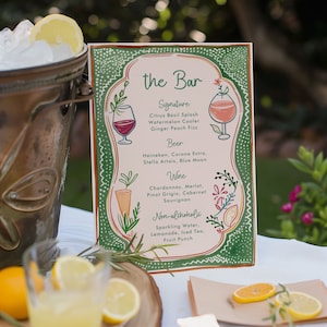 Colorful Floral Drinks Menu Template, Hand Drawn, Printable Drinks Sign ...